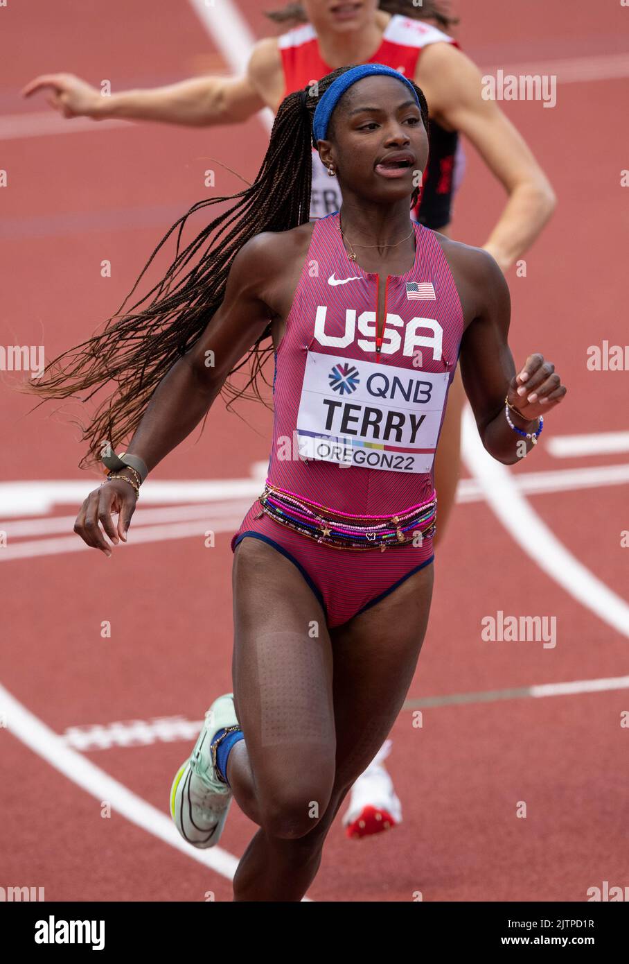 Twanisha Terry of the USA competing in the women’s 100m heats at the ...
