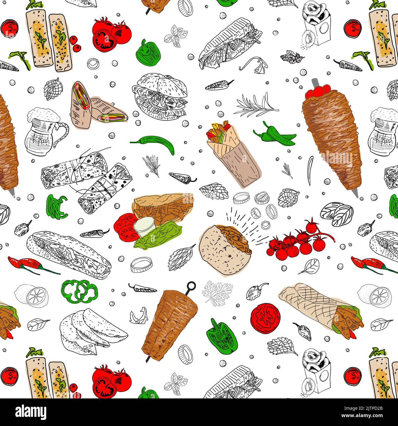 Shawarma Kebab pattern fast food. Seamless pattern Stock Vector Image ...