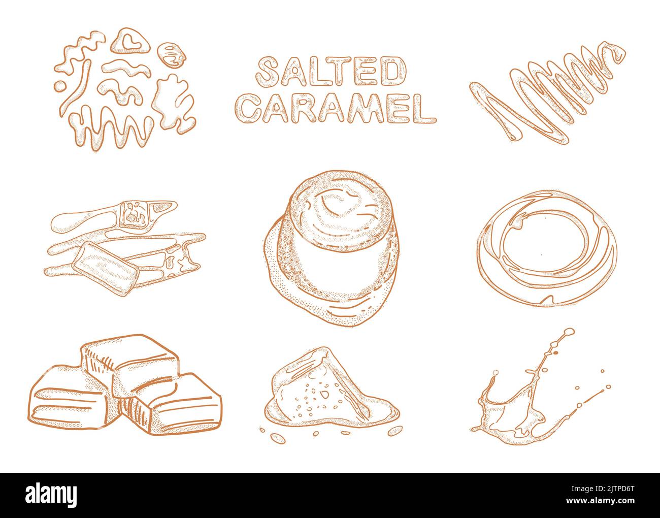Caramel products. Top view frame. Hand drawn illustration. Pieces of ...