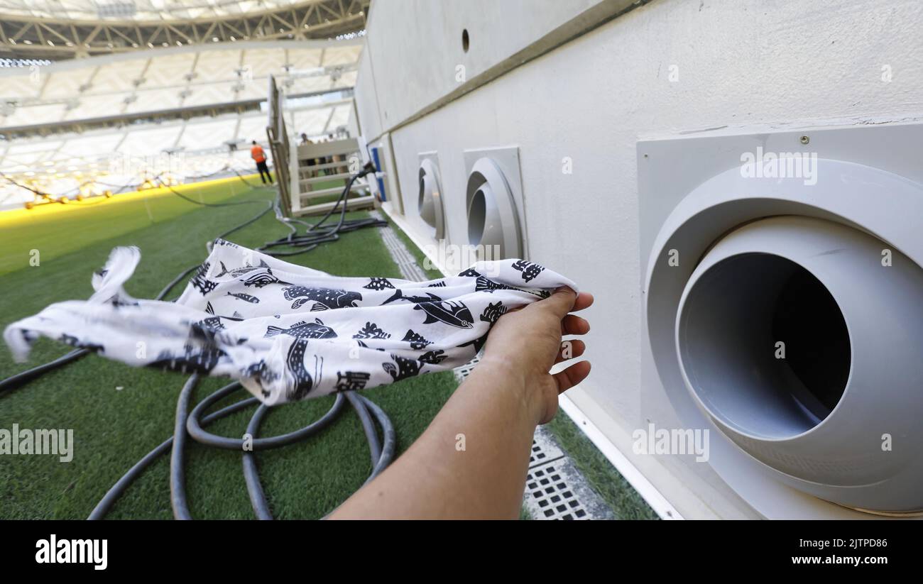 Photo taken in Lusail, Qatar, in June 2022 shows air conditioning vents ...