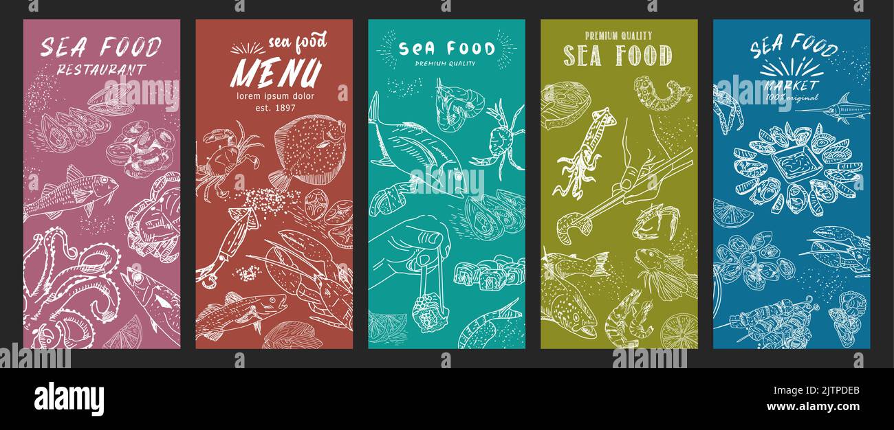 Seafood banners design. Seafood menu for restaurant and cafe. Design ...
