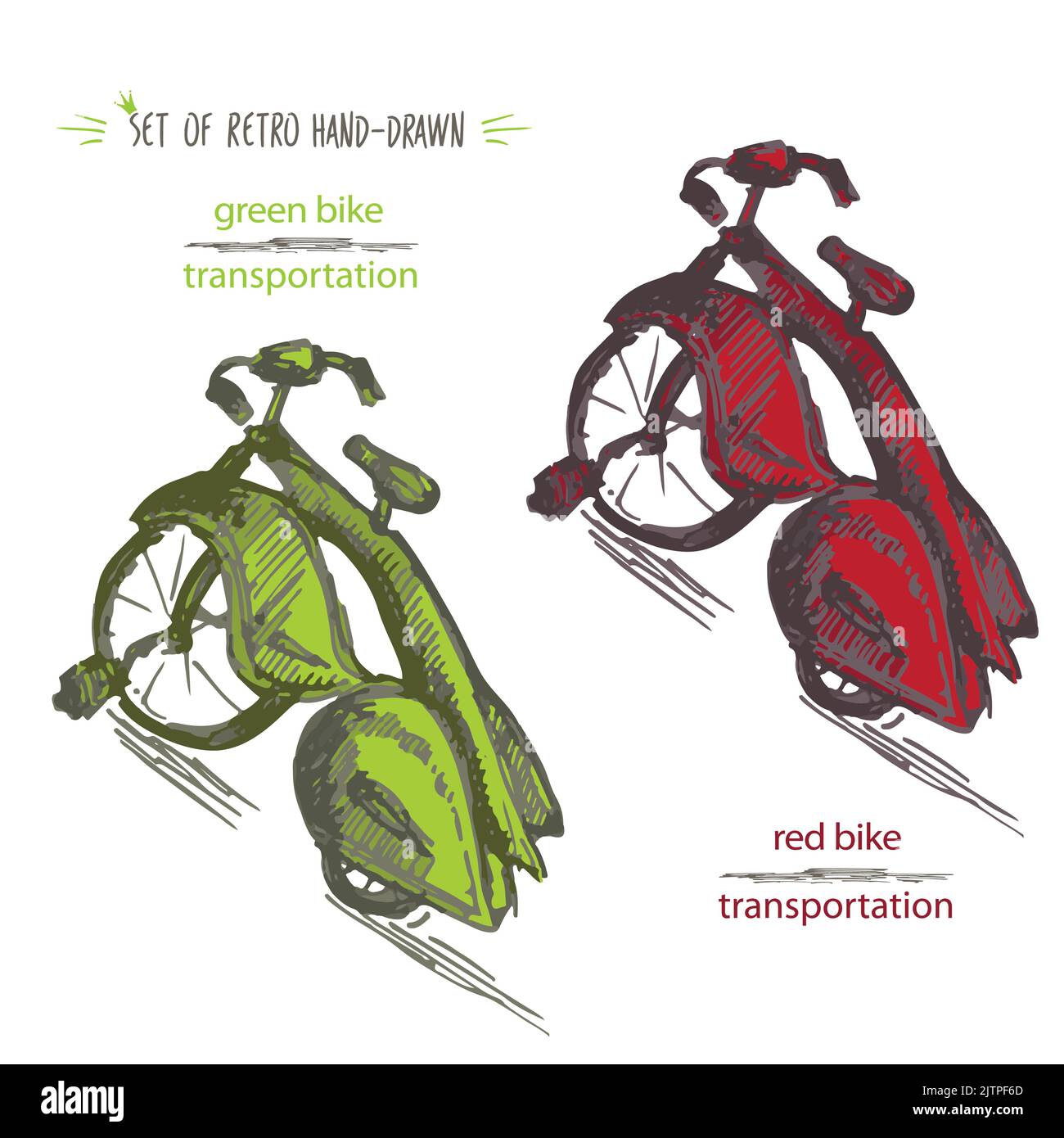 Set vintage bicycle vector illustration. Retro Hand-drawn bike in Ink ...