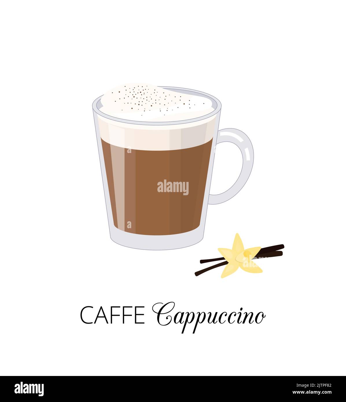 Caffe cappuccino with vanilla flower isolated on white background ...
