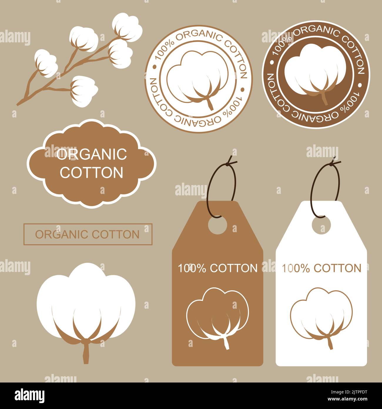 Set of organic labels, tags and stickers with cotton. Organic cotton ...