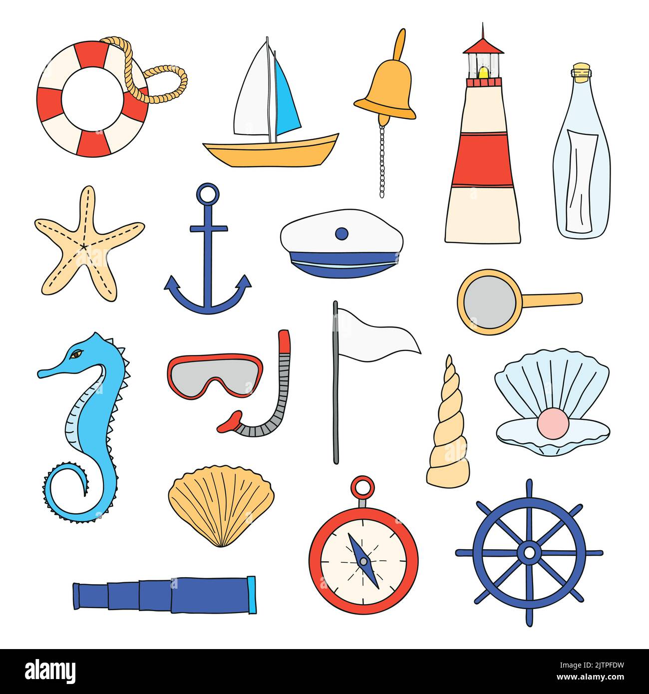 Hand drawn nautical items isolated on white background Stock Vector ...