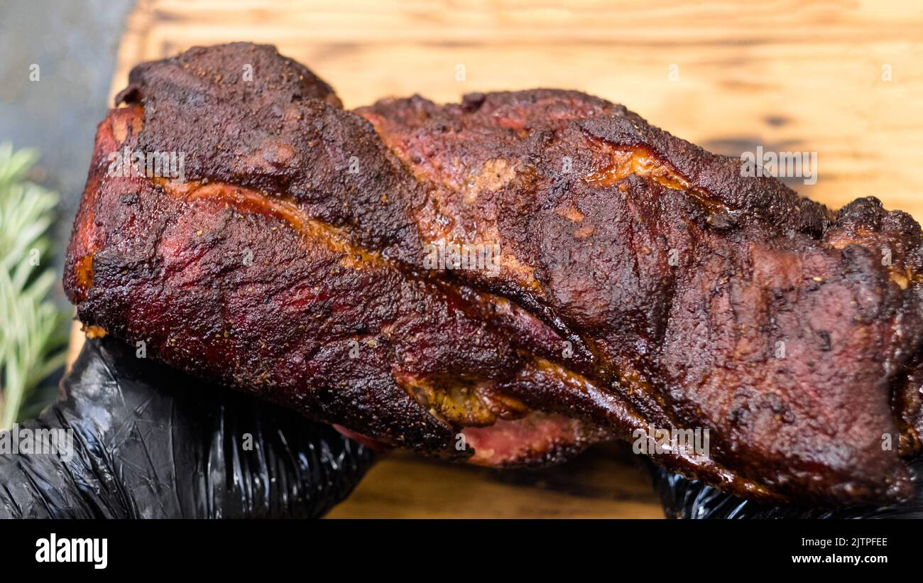 grill restaurant kitchen smoked pork neck rustic Stock Photo - Alamy