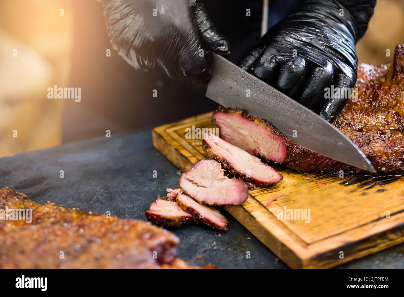 culinary master class chef smoked beef brisket Stock Photo - Alamy