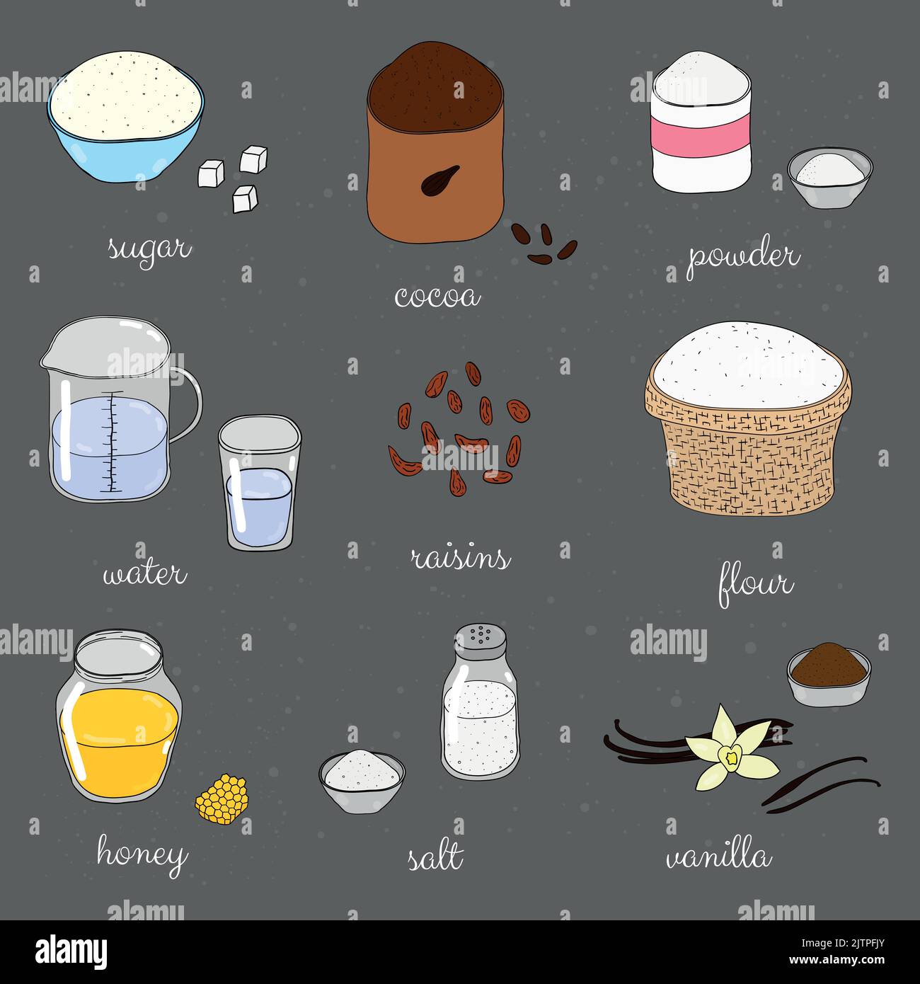 Hand drawn colored baking ingredients on chalkboard Stock Vector Image ...