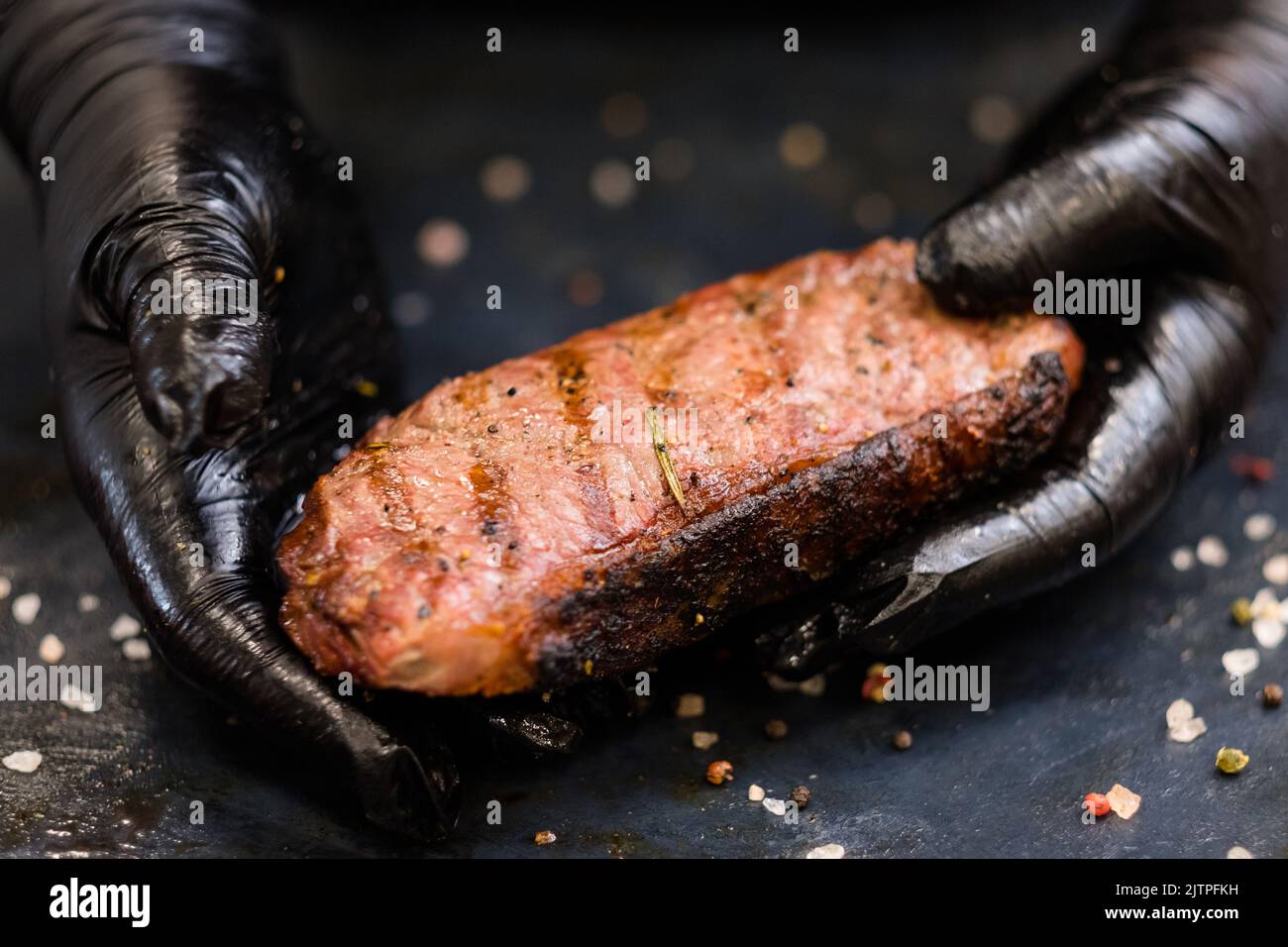steakhouse menu striploin steak chef beef meat Stock Photo - Alamy