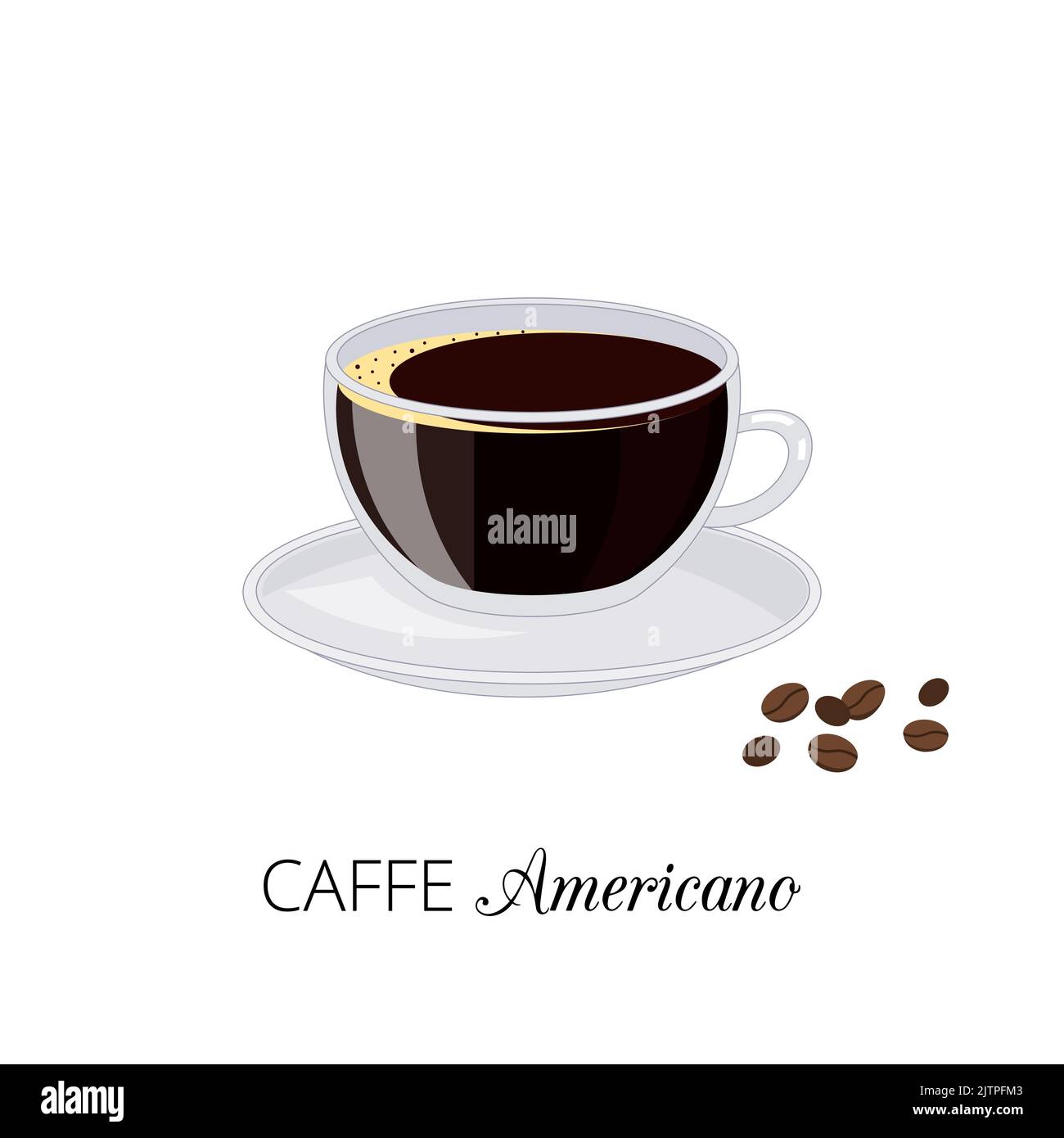 Caffe americano with coffee beans isolated on white background. Black ...