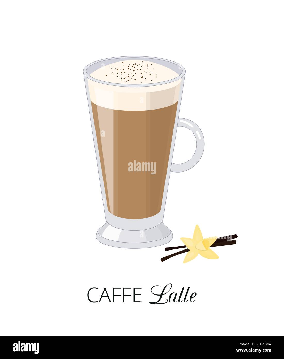 Caffe latte with vanilla flower isolated on white background. Latte ...