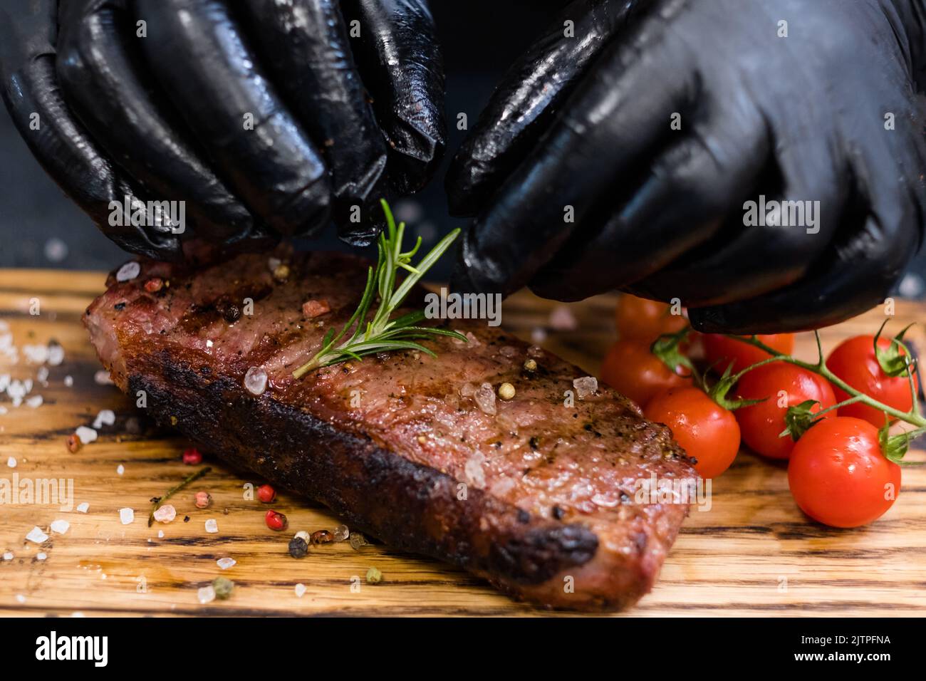 steakhouse menu striploin steak chef beef meat Stock Photo - Alamy