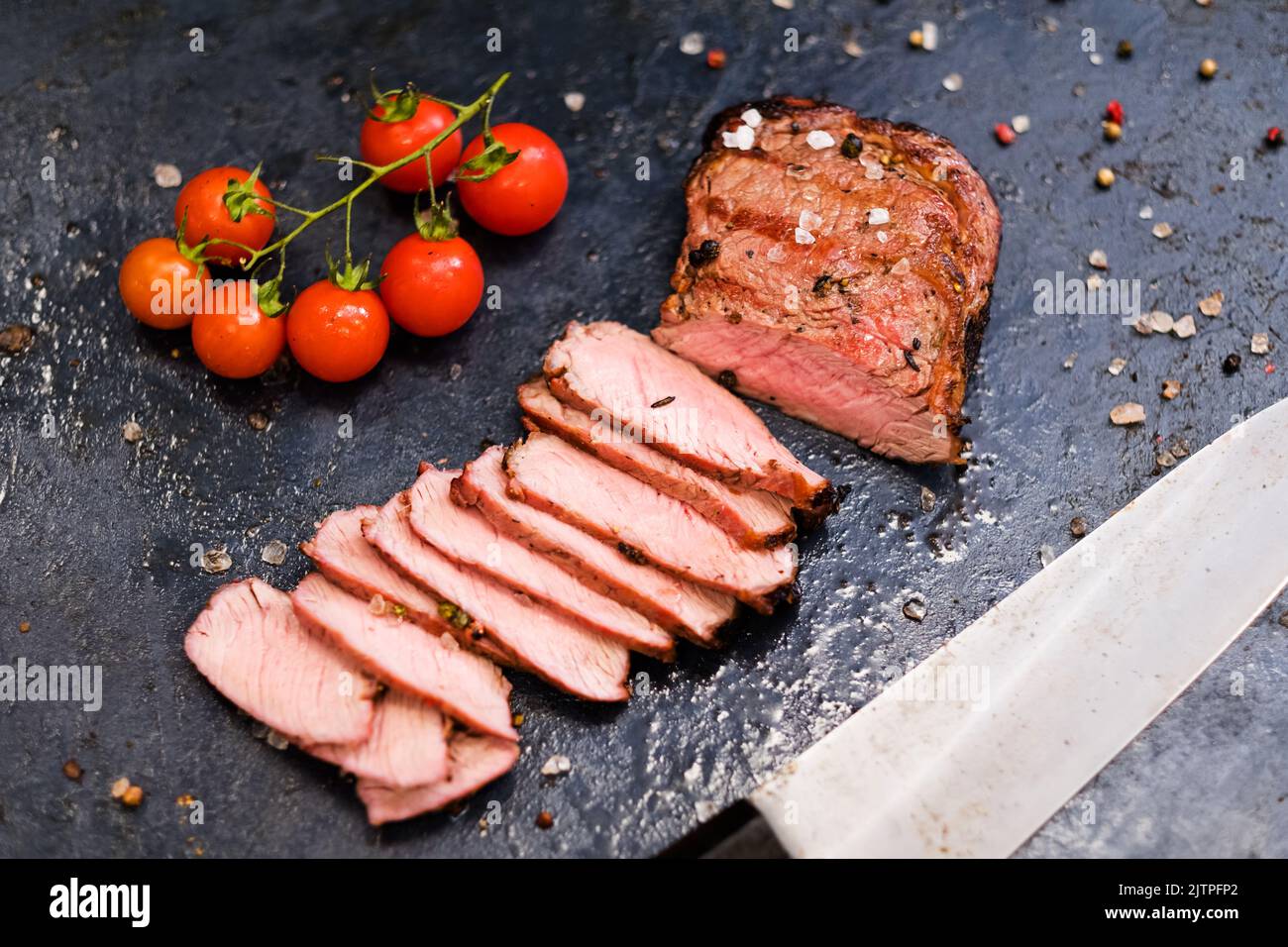 steakhouse menu rib eye steak sliced beef meat Stock Photo - Alamy