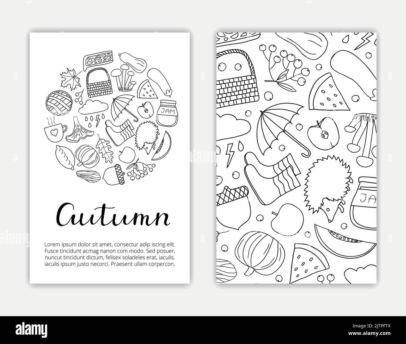 Editable card templates with hand drawn autumn items and text. used ...