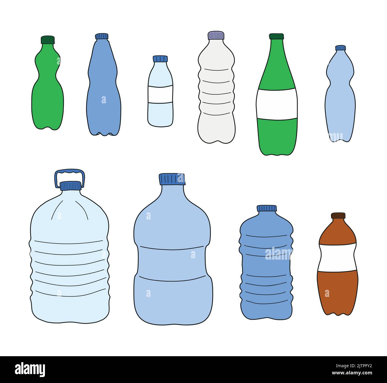 Hand drawn empty plastic bottles isolated on white background Stock ...