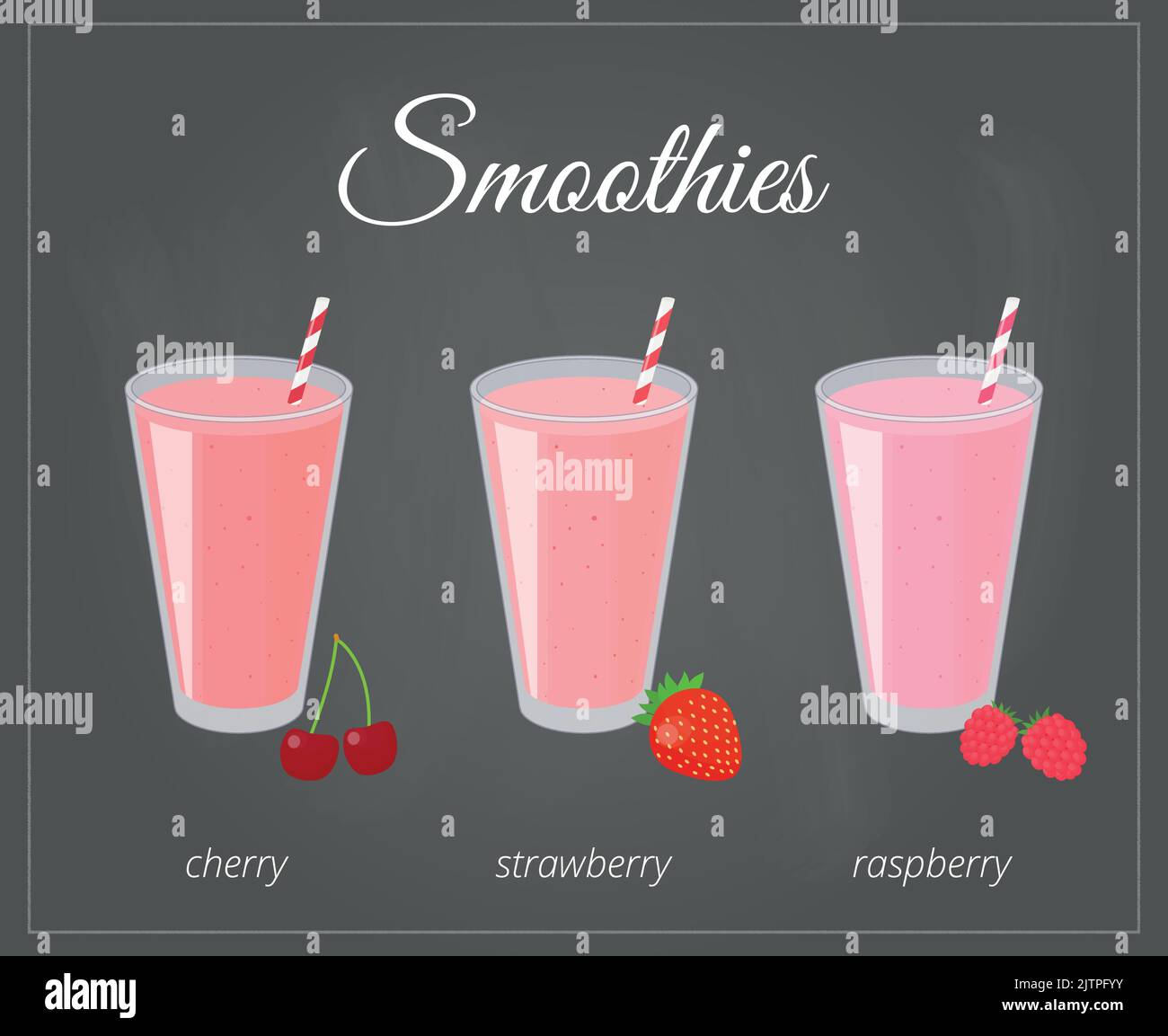 Cartoon smoothies in glass with straw isolated on chalkboard background ...