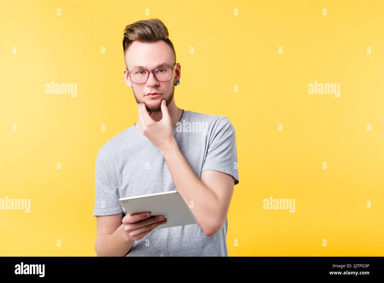 digital information job search man tablet gadget Stock Photo - Alamy