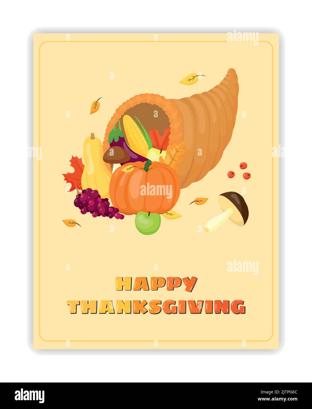 Thanksgiving greeting card with full cornucopia in cartoon style ...