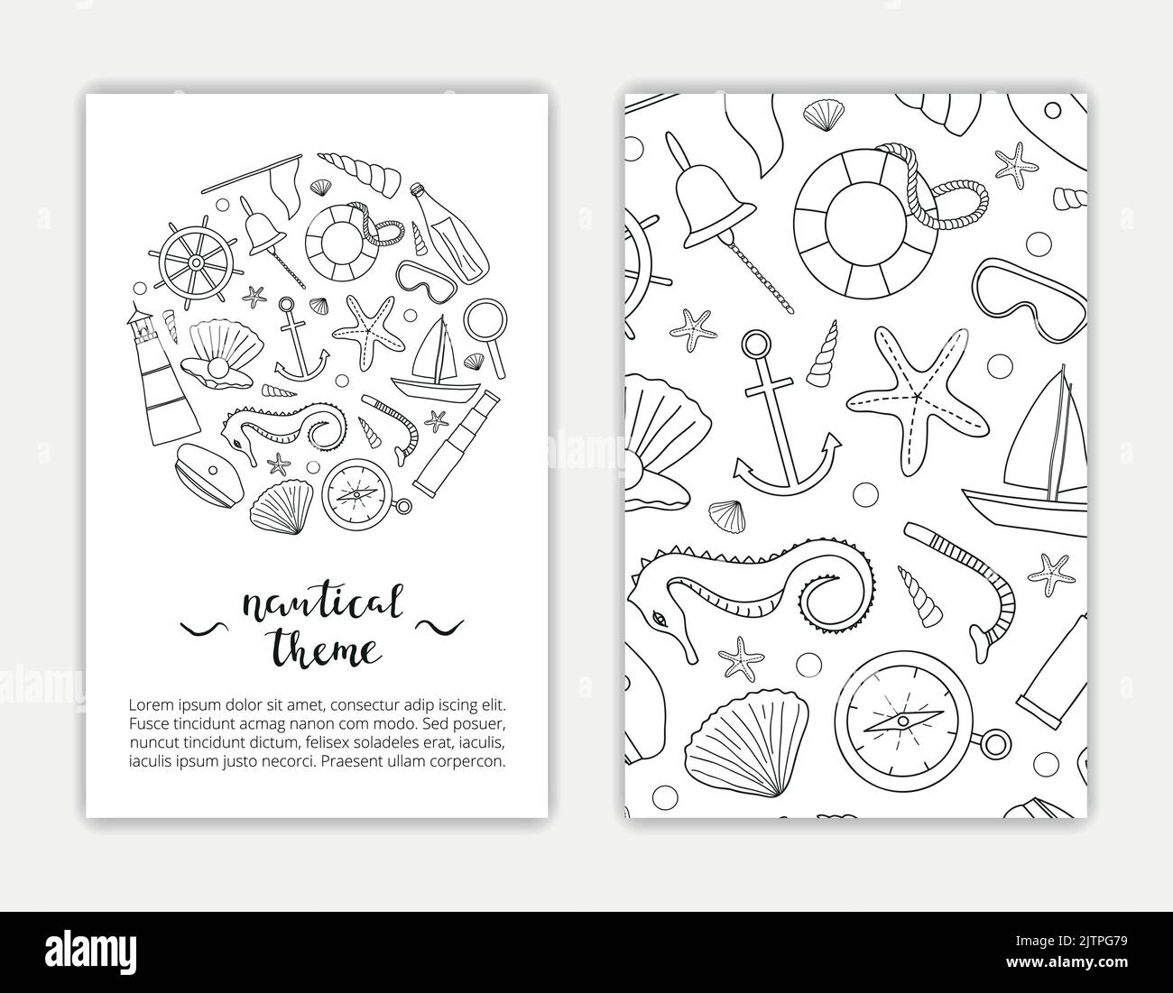 Editable card templates with hand drawn nautical items and text. used ...