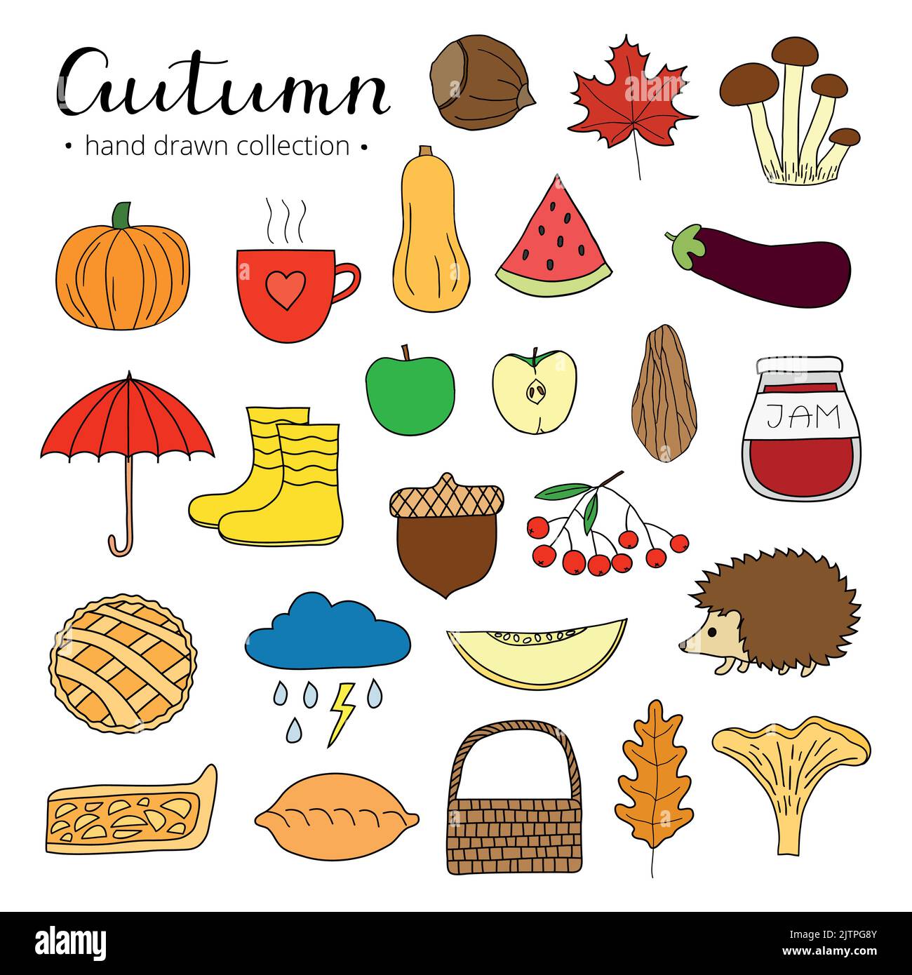 Hand drawn autumn items isolated on white background Stock Vector Image ...