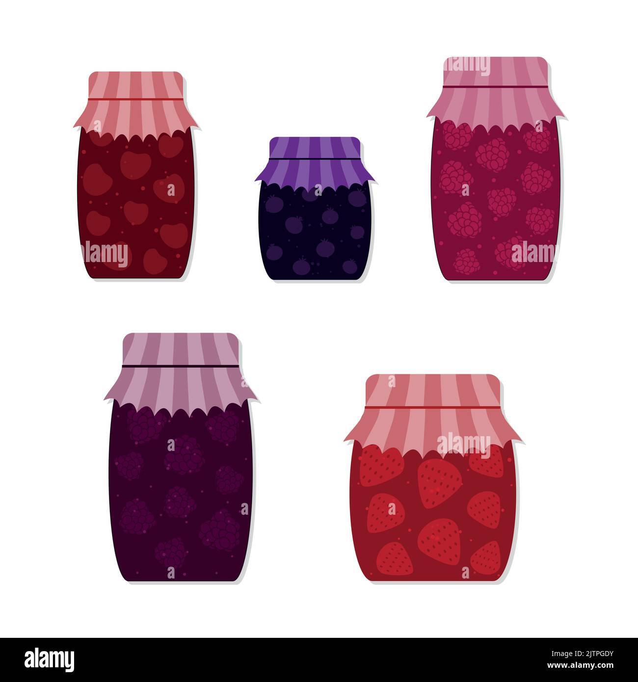 Collection of berry jams. Homemade jams with berries isolated on white ...