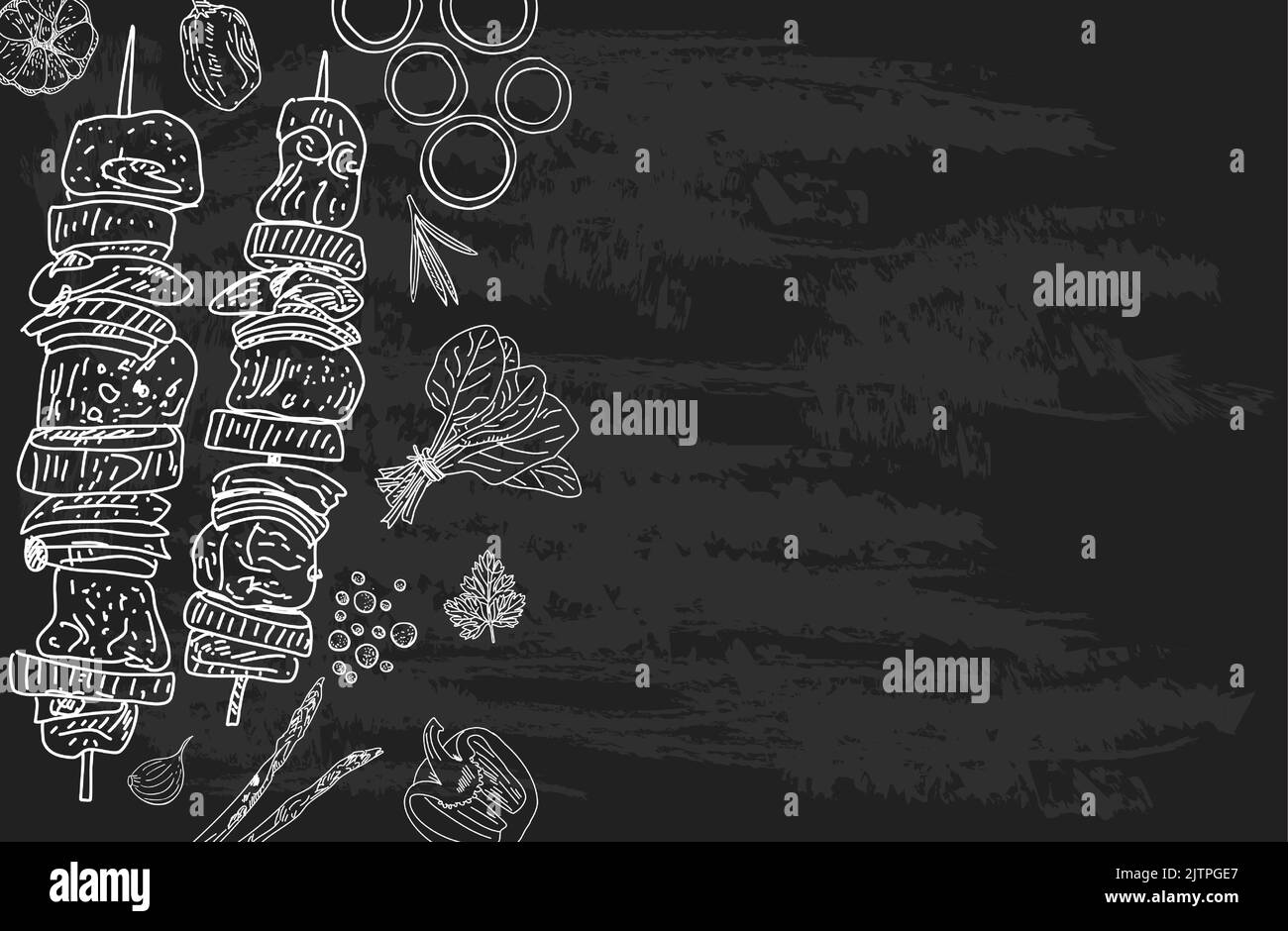 Meat top view frame. Vector illustration in the style of a sketch ...