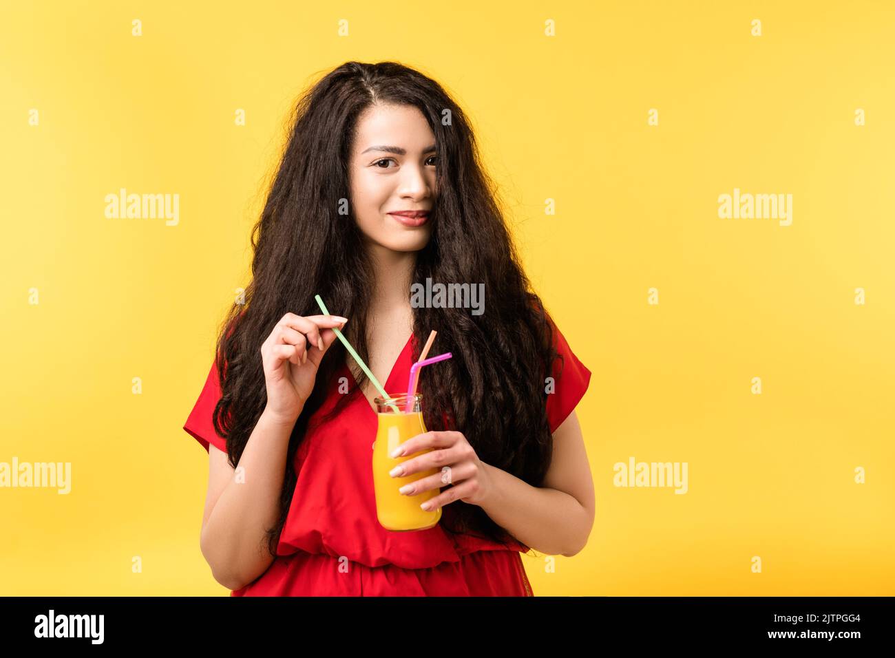 pretty woman fresh juice healthy detox smoothie Stock Photo - Alamy
