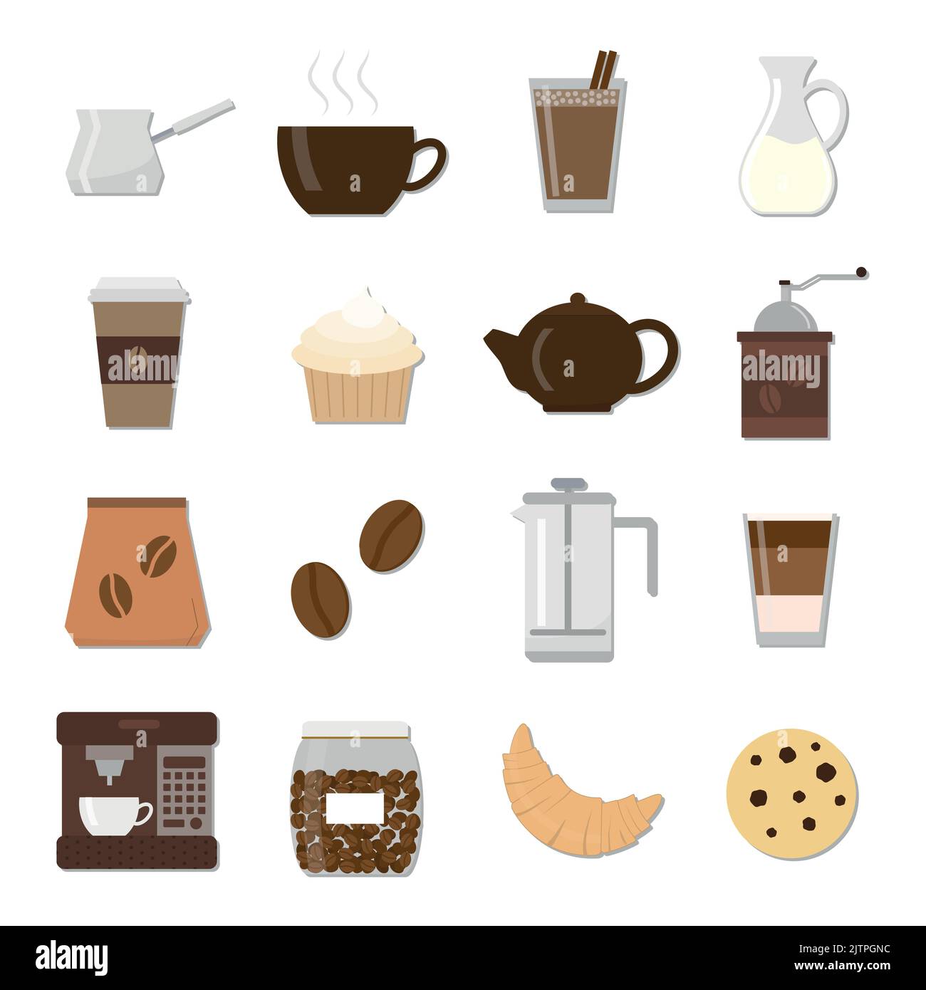 Set of different flat coffee icons isolated on white background Stock ...