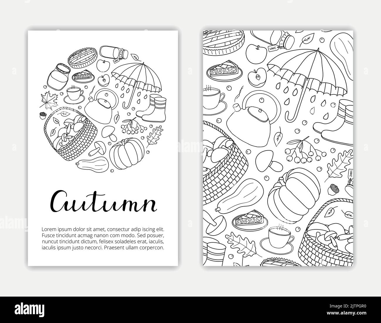 Editable card templates with hand drawn autumn items and text. used ...