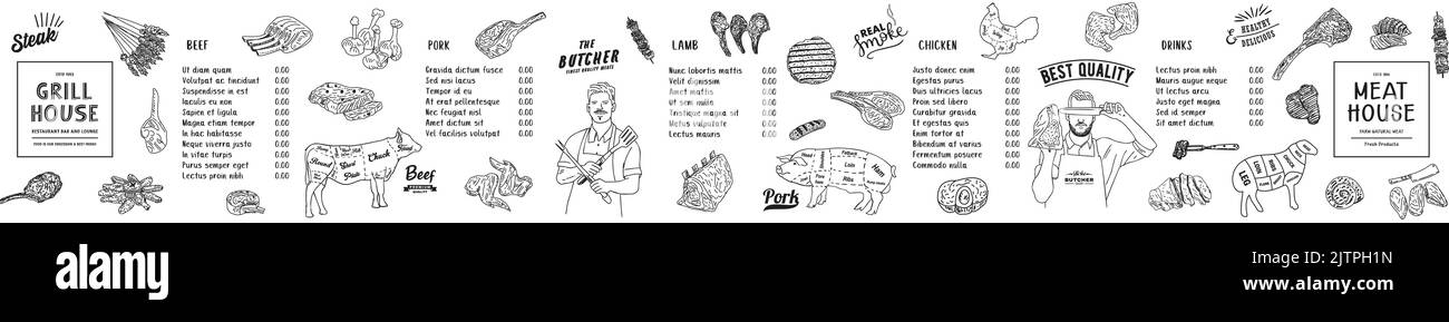 Restaurant Food Menu Design. Meat house restaurant menu price template ...