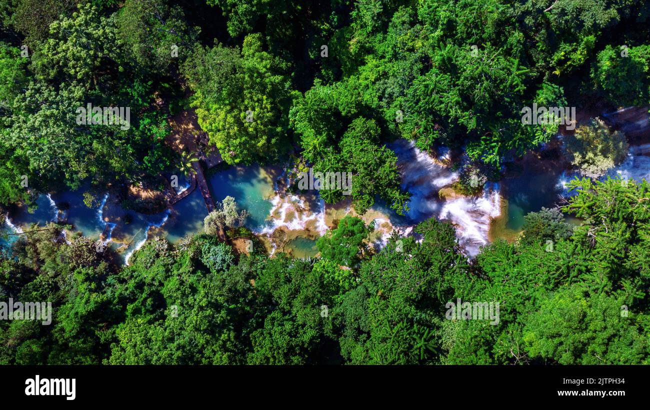 Aerial view of Kuang Si Waterfall in Luang Phabang, Laos Stock Photo ...
