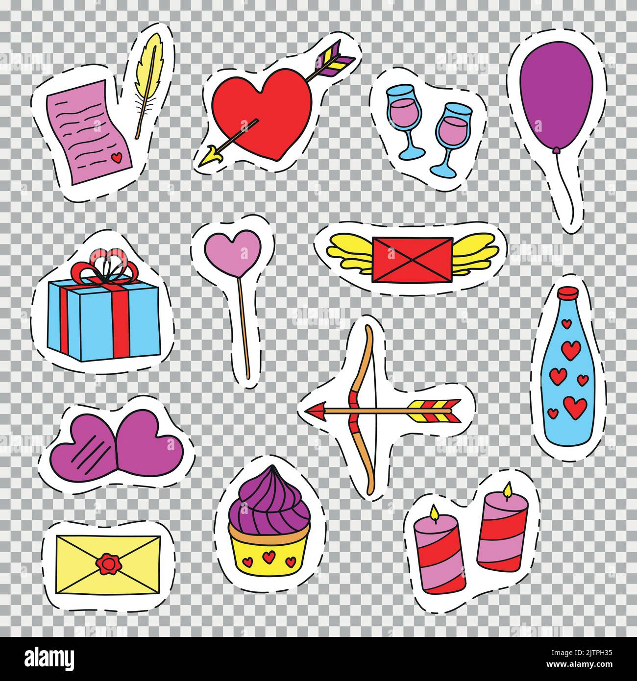 Bright stickers, badges, pins for Valentine s day isolated on ...