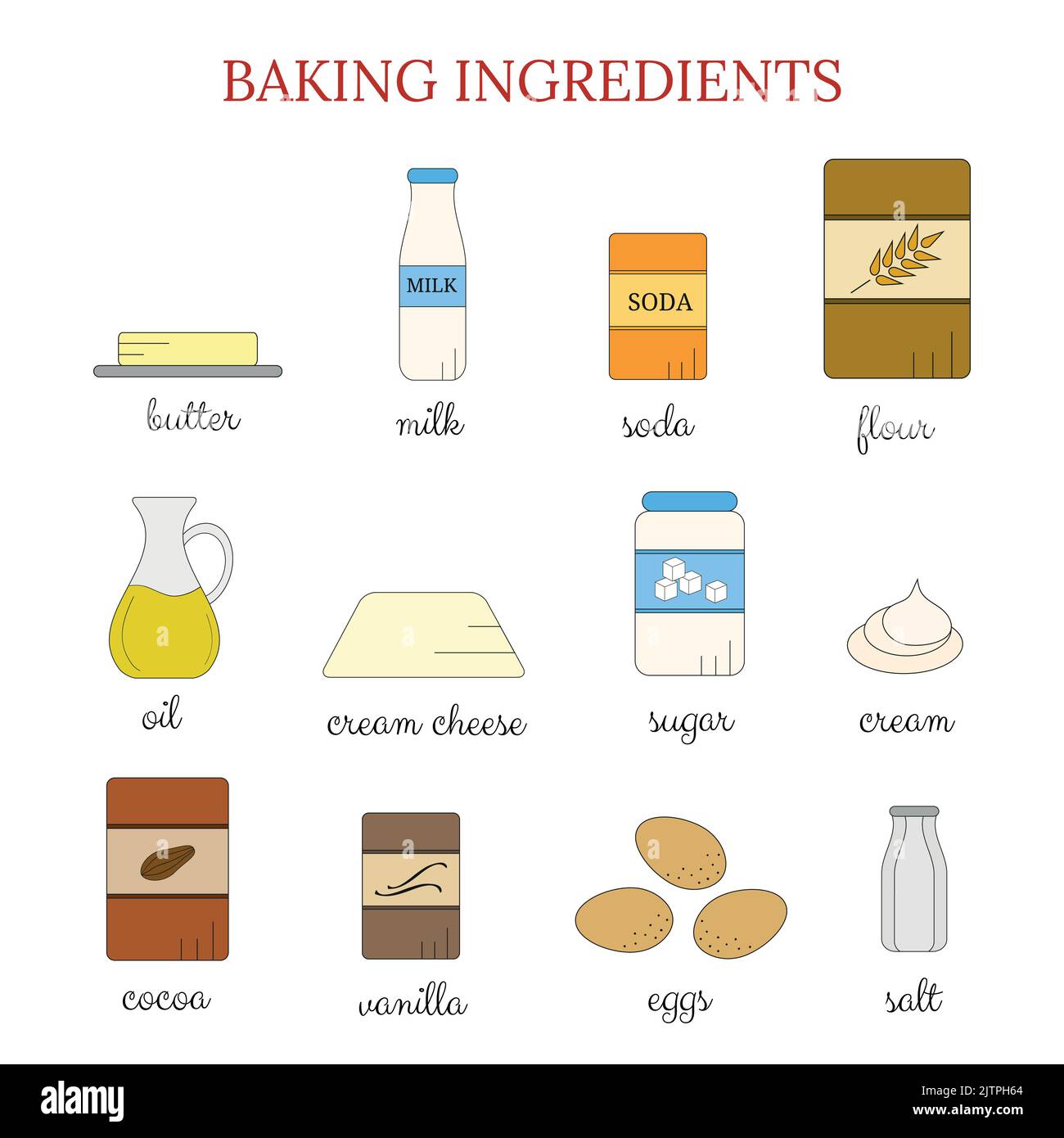 Dessert ingredients on kitchen Stock Vector Images - Alamy