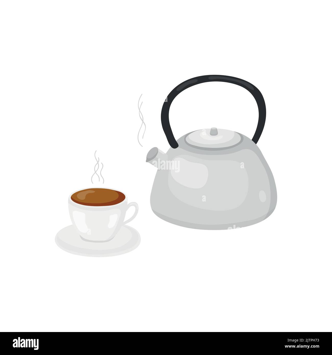 Cartoon tea in ceramic cup and teapot isolated on white background ...