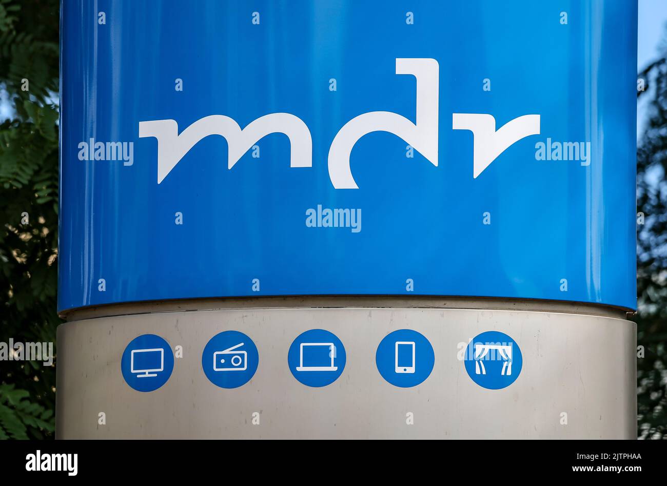 Leipzig, Germany. 01st Sep, 2022. The logo of Mitteldeutscher Rundfunk ...