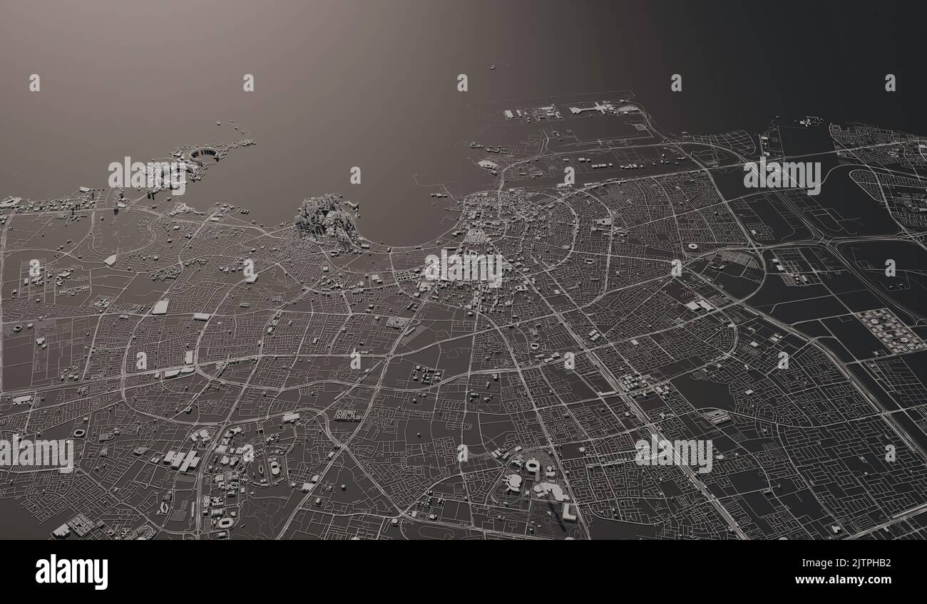 Doha, Qatar city map aerial view. minimal design. 3D Rendering Stock ...
