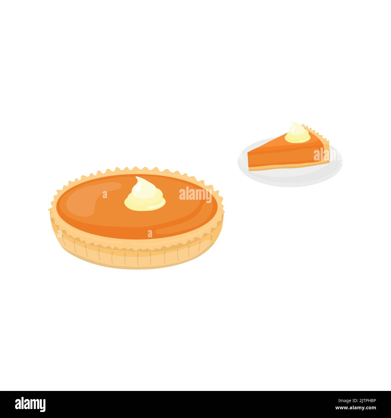 Pumpkin pie cake and slice in cartoon style isolated on white ...