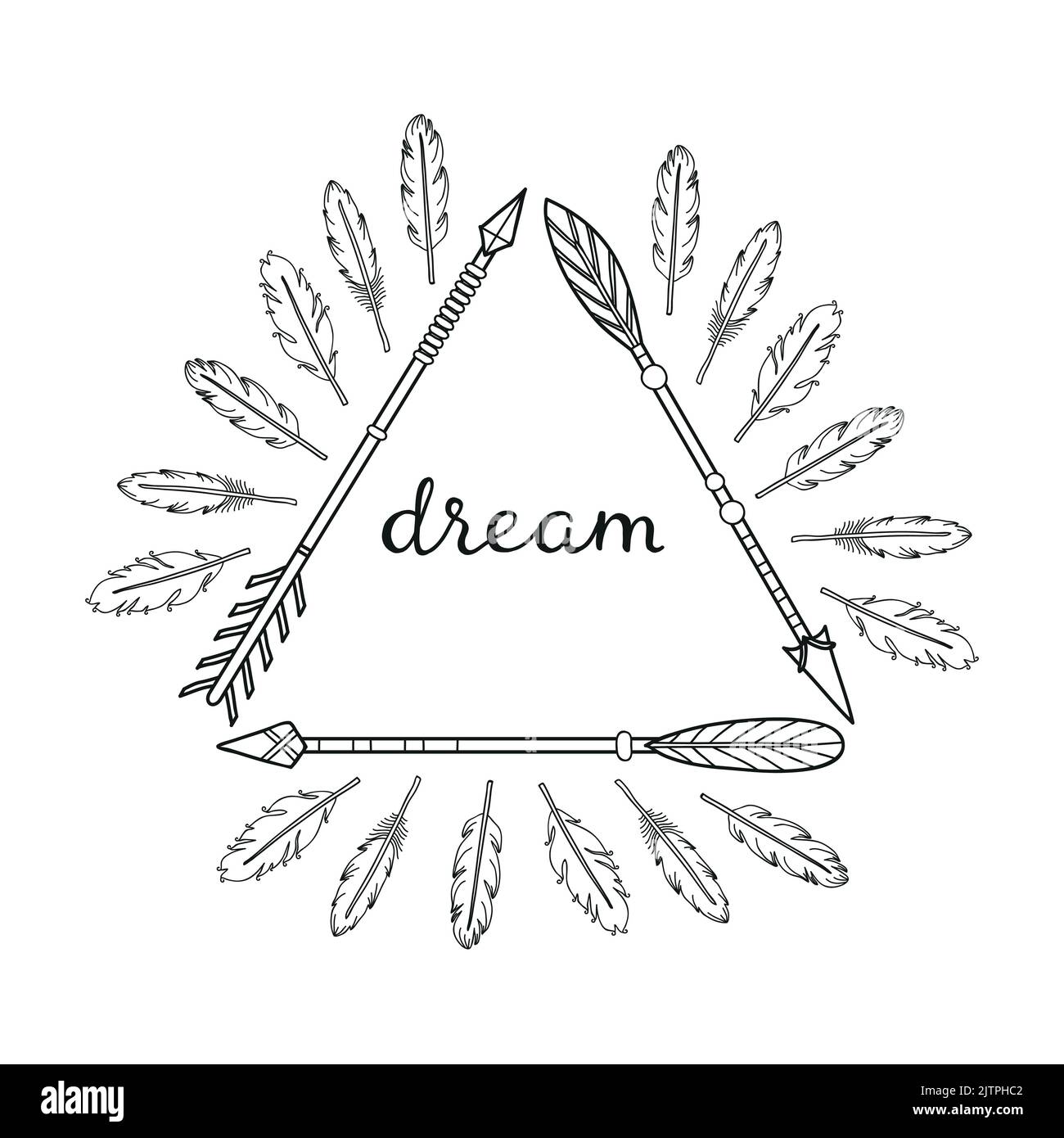 Inspirational poster with hand drawn boho indian arrows, feathers and ...