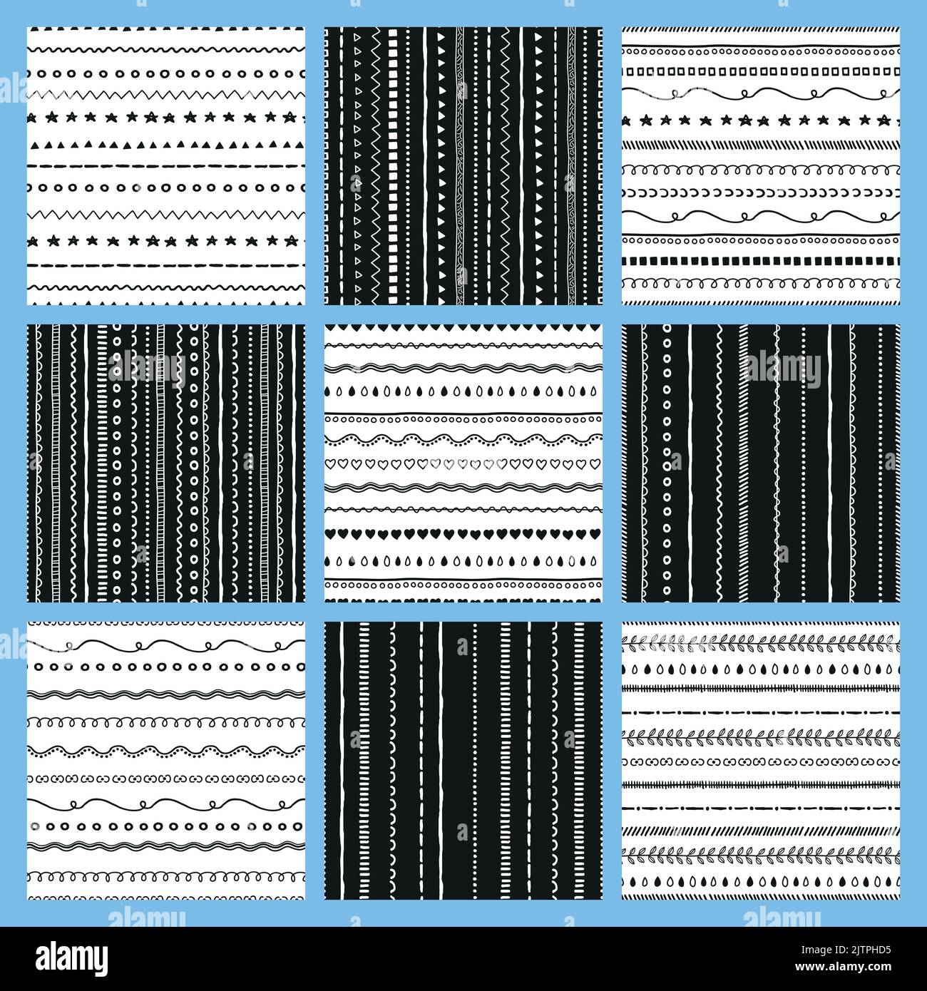 Collection of black and white hand drawn abstract patterns with ...
