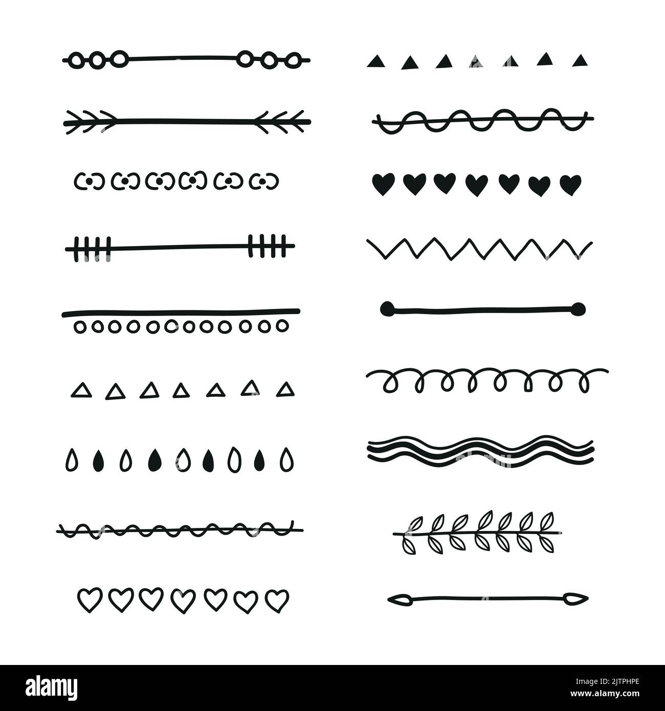 Hand drawn collection of different line borders and dividers isolated ...