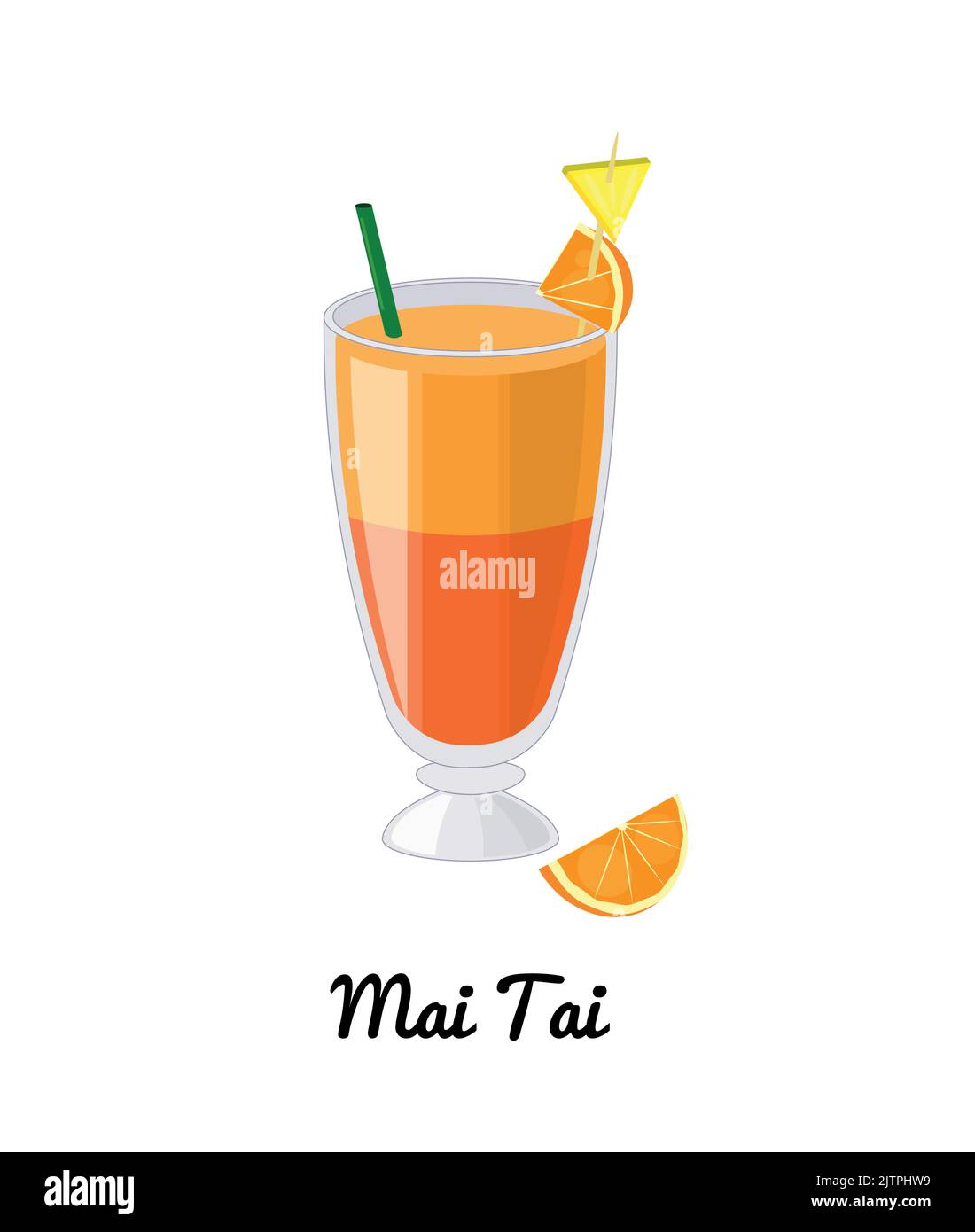 Mai Tai alcoholic cocktail with garnish in cartoon style isolated on ...