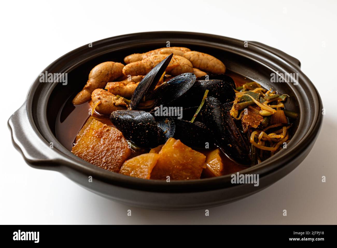 Pollack roe soup on a white background Stock Photo - Alamy