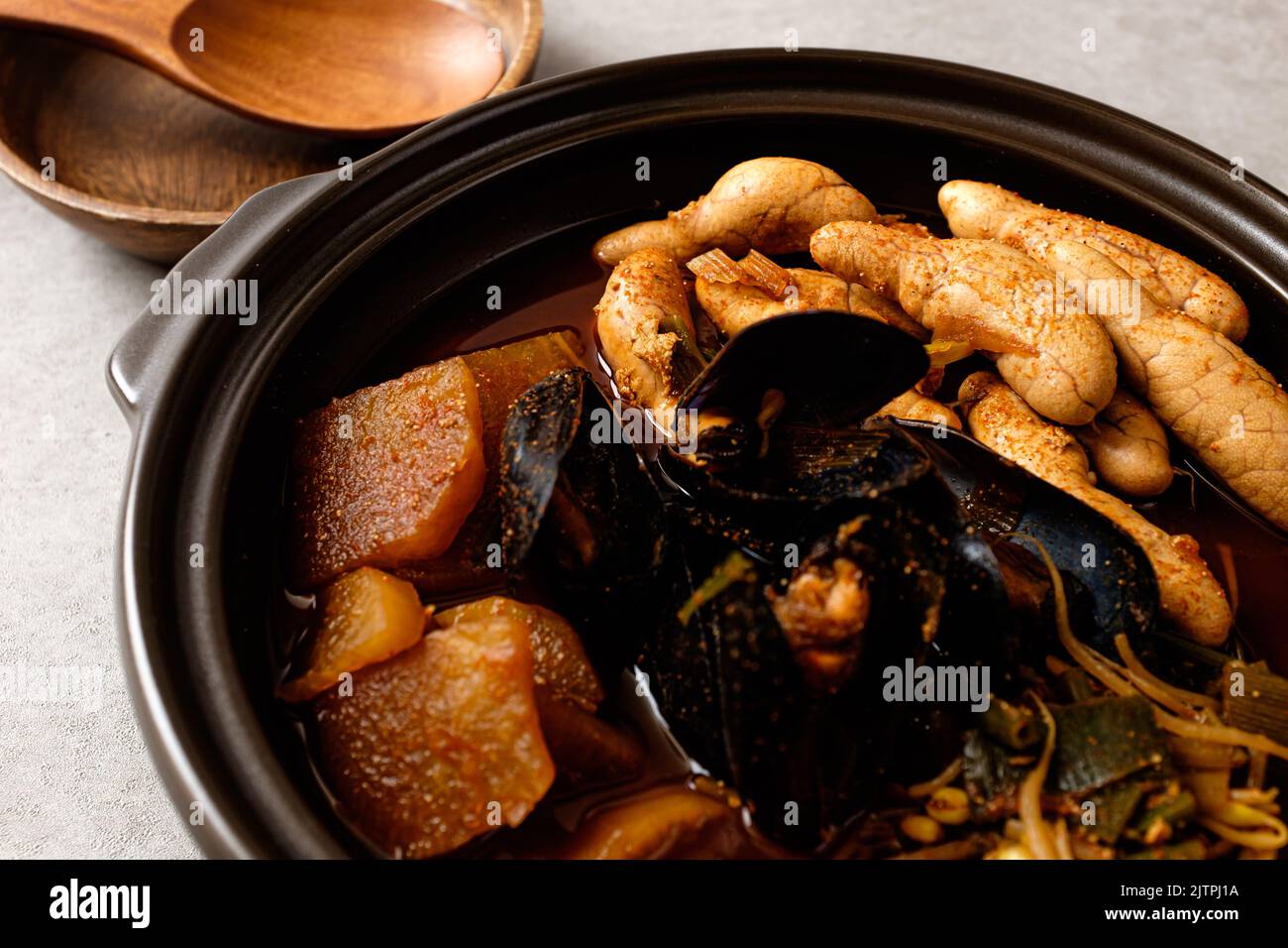 Spicy pollack roe soup boiled with pollack roe and vegetables Stock ...