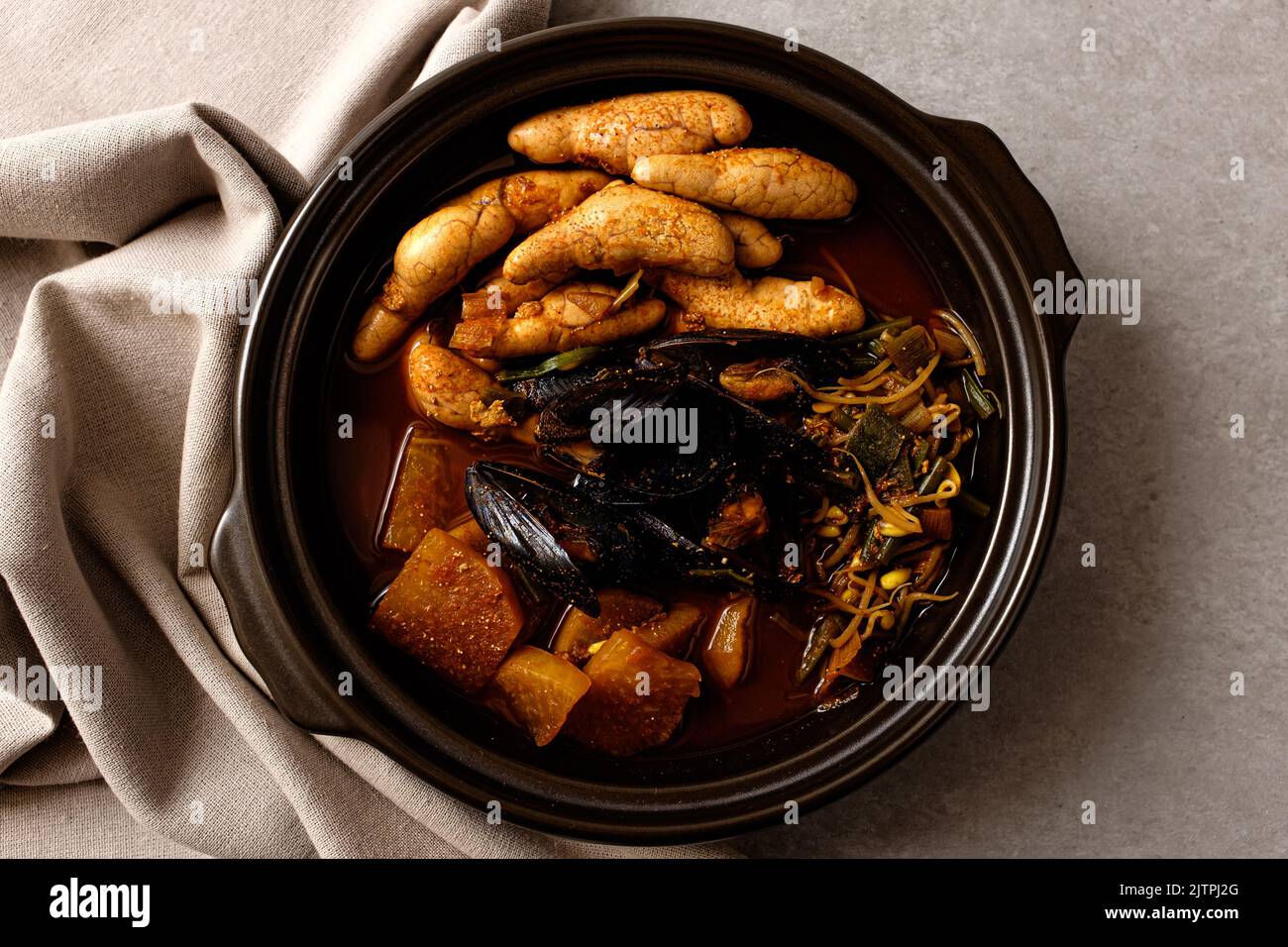 Spicy pollack roe soup boiled with pollack roe and vegetables Stock ...