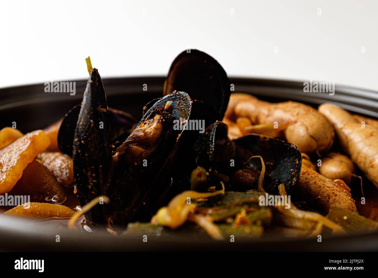 Pollack roe soup on a white background Stock Photo - Alamy