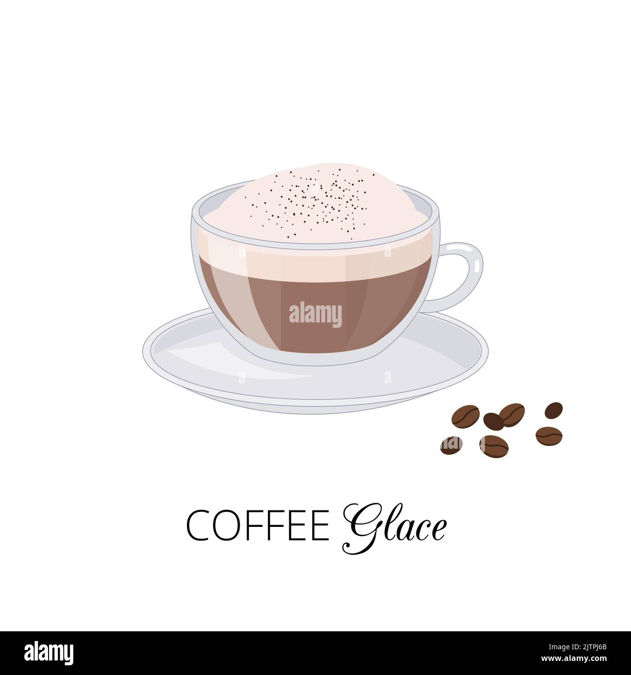 Cartoon coffee glace with ice cream in glass cup isolated on white ...
