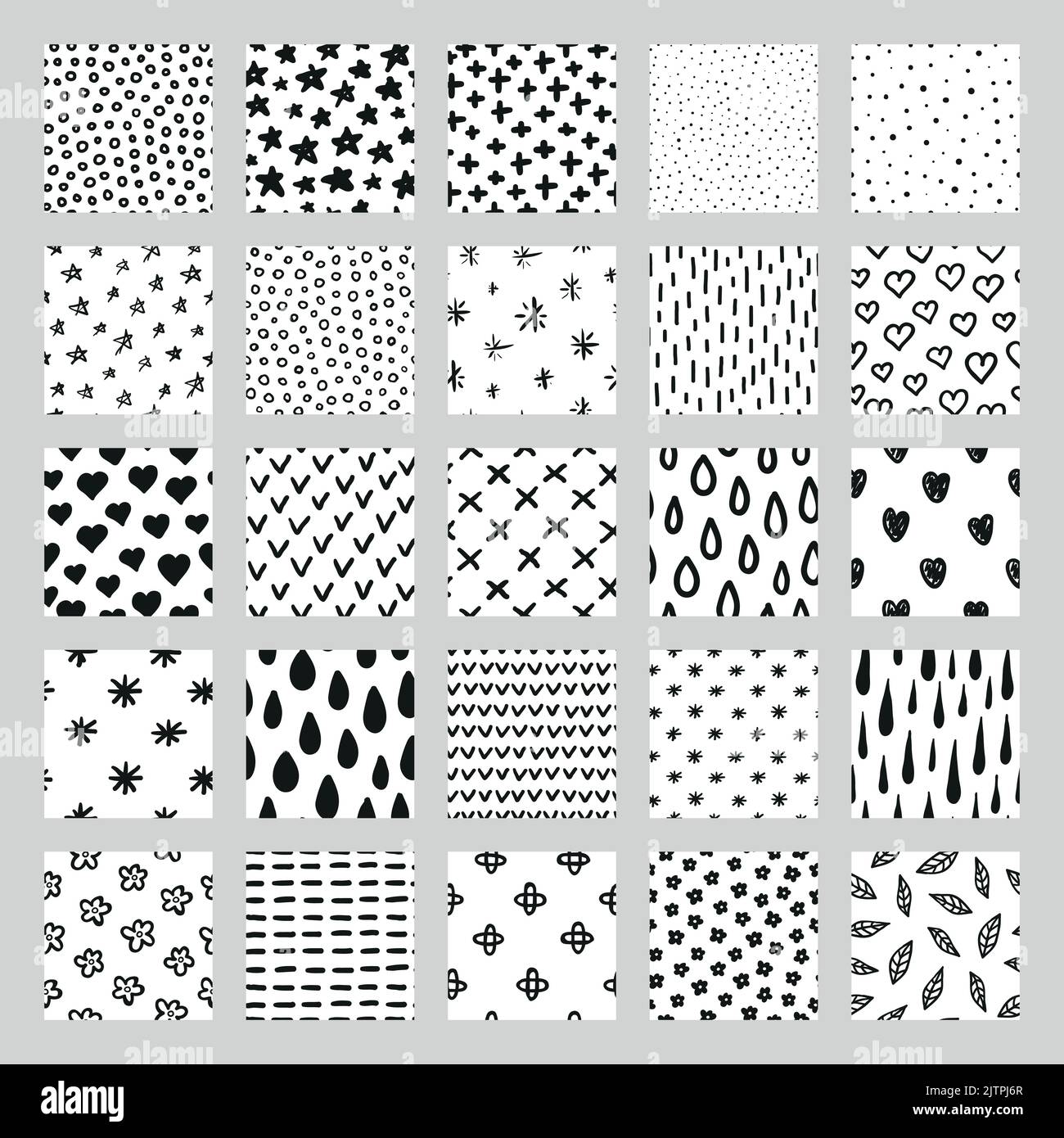 Big set of hand drawn black and white seamless patterns with different ...