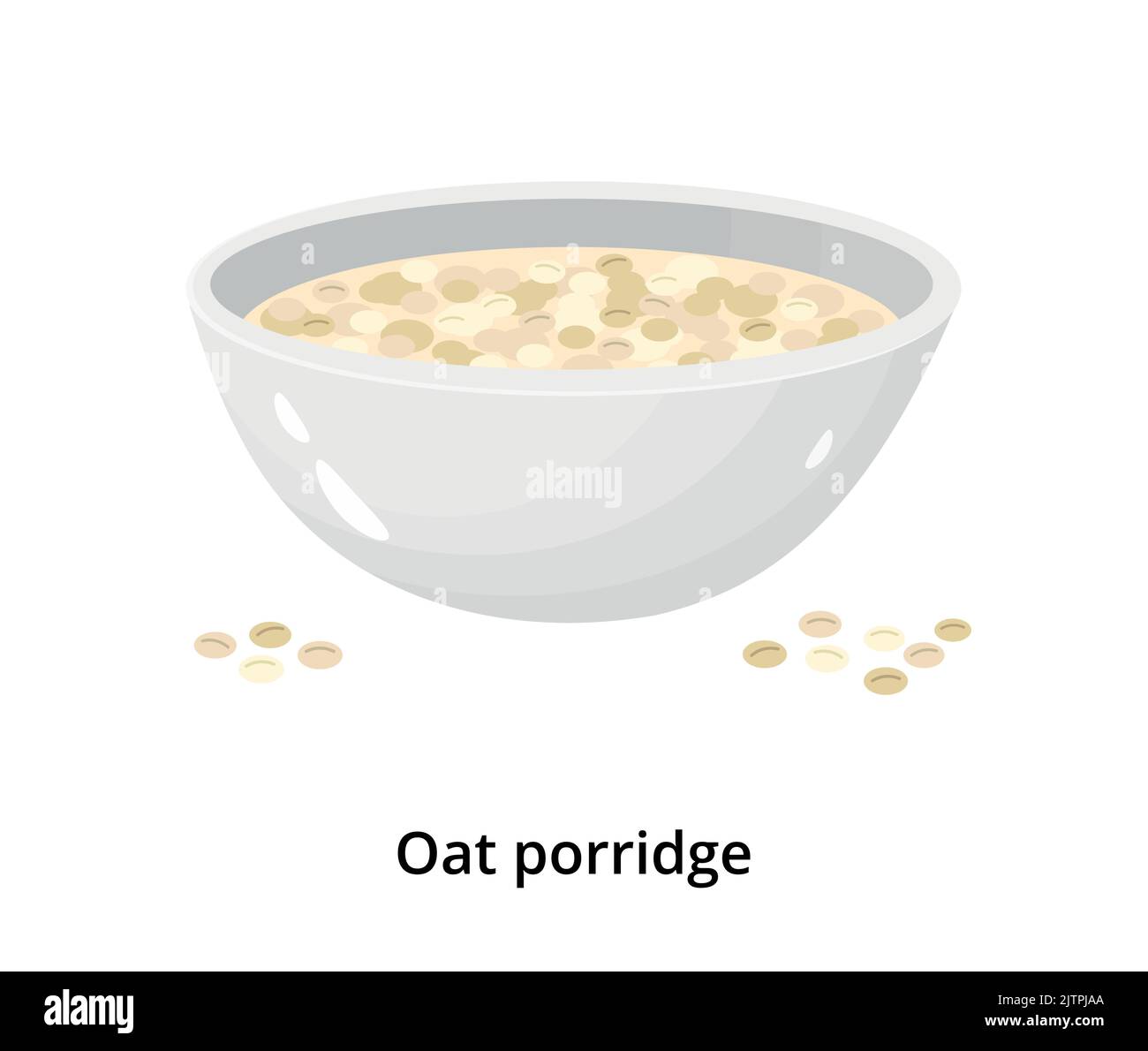 Cartoon oat porridge in ceramic plate isolated on white background ...