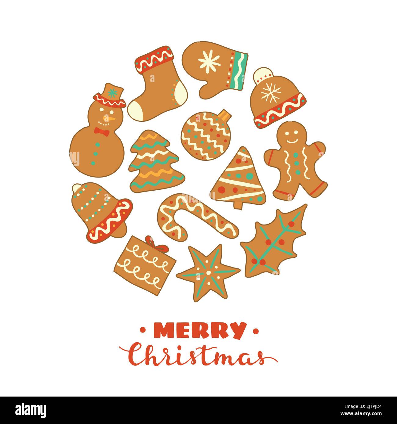 Doodle Christmas gingerbread cookies with icing composed in circle ...