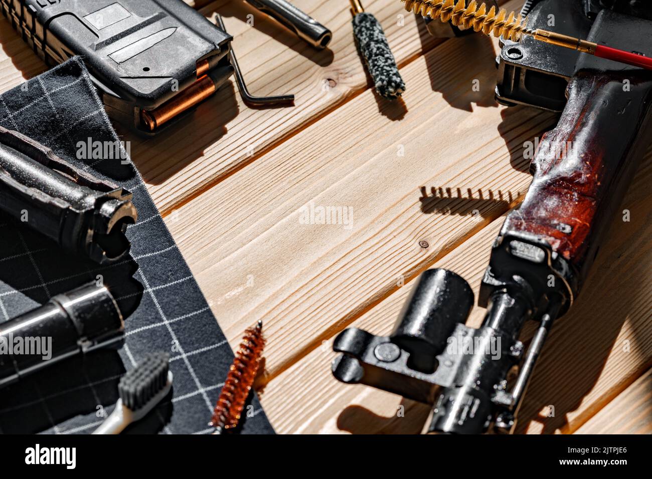 Gunsmith's working table for gun cleaning and maintaining Stock Photo ...